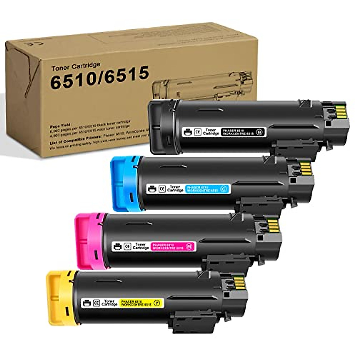 6510 / 6515 Extra High Capacity Toner Cartridge Compatible Replacement for Xerox Phaser 6510, WorkCentre 6515 Printer 4-Color Set (1 Black 1 Cyan 1 Magenta 1 Yellow)