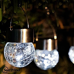 SUNWIND Hanging Solar Ball Lights Outdoor - 8 Pack Cracked Glass Decorative Garden Lights Waterproof Solar Lanterns for Yard, Patio, Fence, Tree, or Holiday Decoration(White)