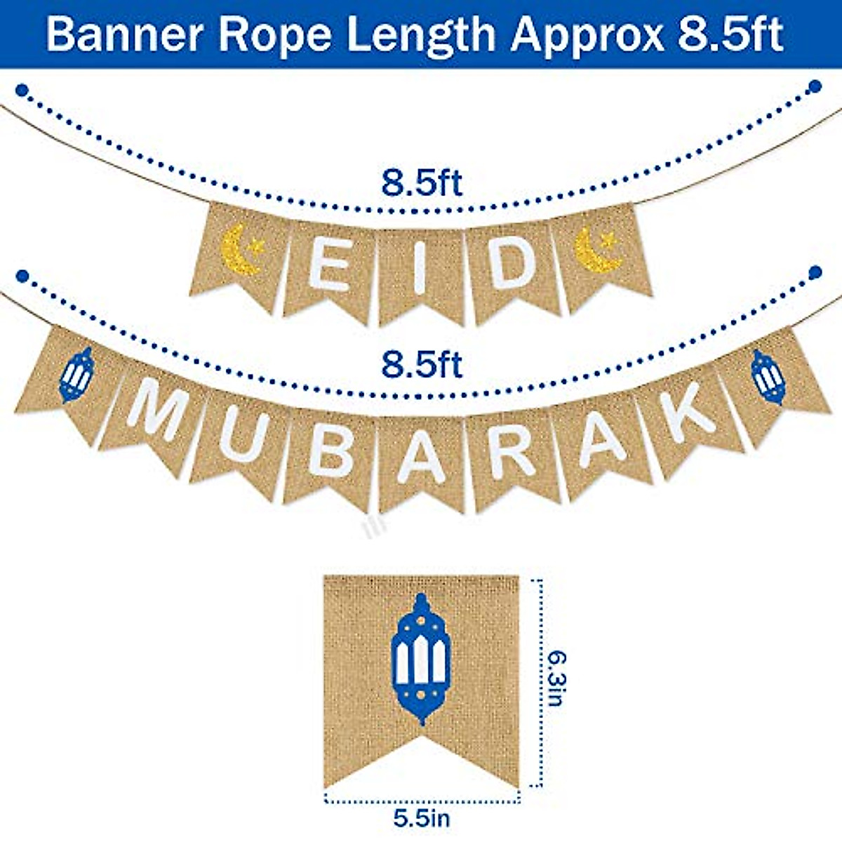 Eid Mubarak Banner Burlap - Eid Mubarak Decoration - Eid Mubarak Party Supplies - Rustic Eid Mubarak Banner Bunting for Mantle Fireplace - Eid Mubarak Outdoor Indoor Hanging Decor