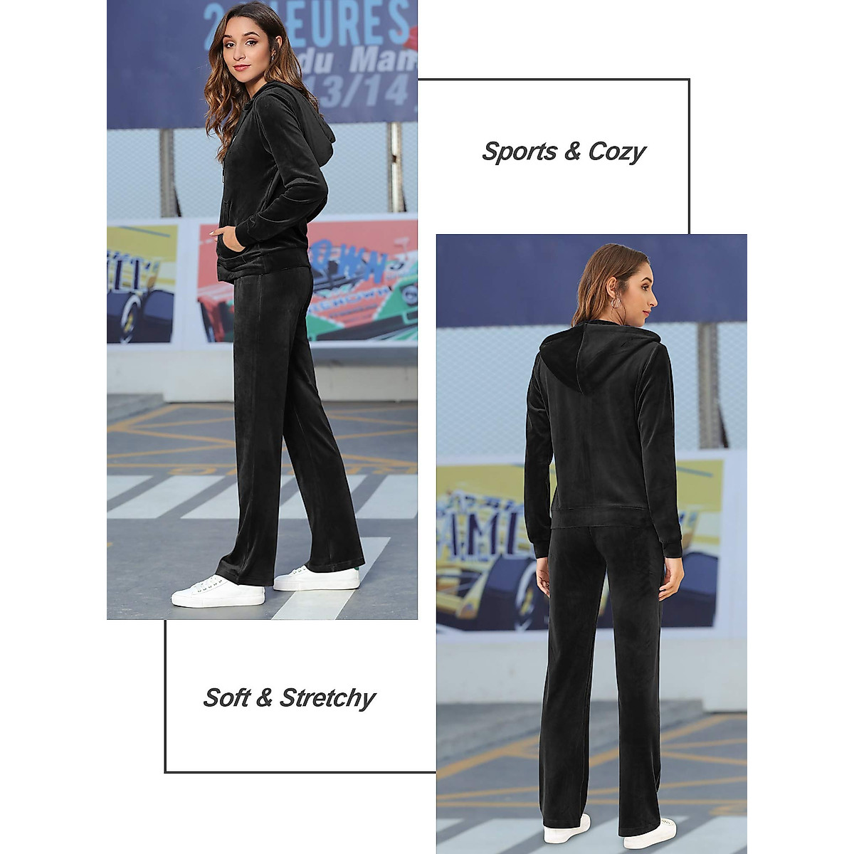 MessBebe Womens Velour Tracksuits Set Long Sleeve Sweatsuits 2 Piece Sports Outfit Zip Hoodie Sweatpants Joggers Set