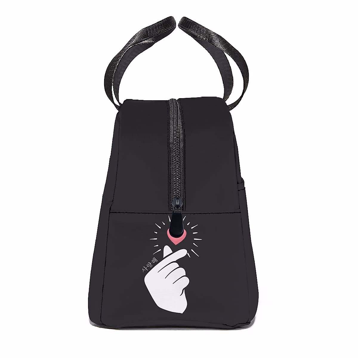 Vderxcok K-Pop Finger Heart Insulated Lunch Box Portable Thermal Cooler Tote Bag with Front Pocket Reusable Leakproof Lunch Bags for Women Men Girls Adults Work Hiking Picnic Travel