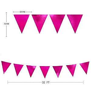 Hot Pink Party Decorations Triangle Pennant Banner Flag Rose Pink Metallic Fabric Bunting Garland for Birthday Bachelorette Wedding Bridal Shower Anniversary Flamingo Barbie Theme Party Supplies