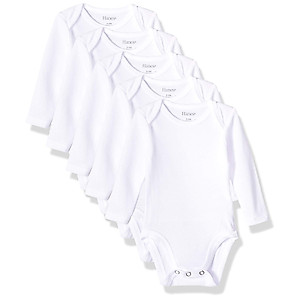 Hanes Baby Long Sleeve, Ultimate Flexy Bodysuits Boys & Girls, 5-Pack, Diamond White, 6-12 Months