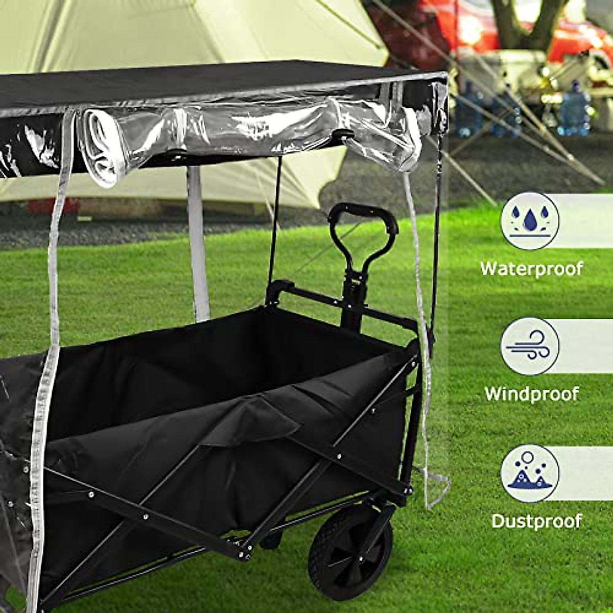 LOSCHEN] Wagon Rain Wind Cover for Outdoor Garden Camping Picnic Wagon Stroller Waterproof,Folding Trolley Cart Accessories((Cart Not Included))