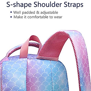 BLUEFAIRY Mermaid Backpack for Girls Elementary School Bags for Kids Primary School Cute Book Bags Fish Scale Child Gifts Presents Travel Mochila Sirenpara Niñas Lightweight 17 Inch (Rose)