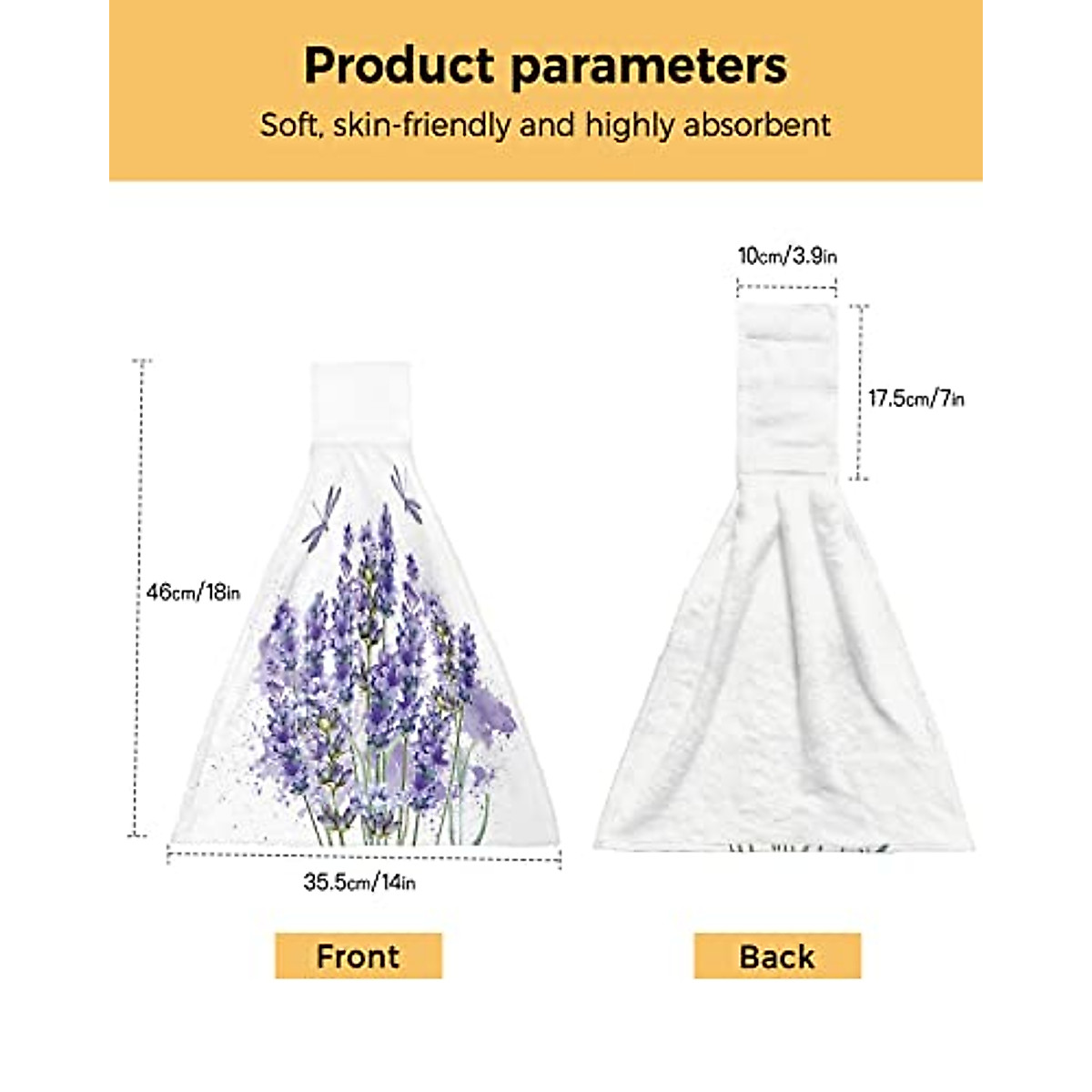 Hand Tie Towel Set of 2,Field Purple Lavender Floral Dragonfly Hanging Kitchen Towels with Loop, Absorbent Tea Bar Dish Towel Fast Drying Towels for Bathroom,Rustic Flower Plant Watercolor