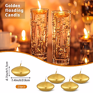 Nuanchu 20 Pcs Mini Floating Candles Small Floating Candles Round Tea Lights Unscented Candles Disc Candles Smooth Wax Floating Candles for Pool Bathtub Dinner Wedding Home Favors(Gold, 0.7 x 1.4 in)