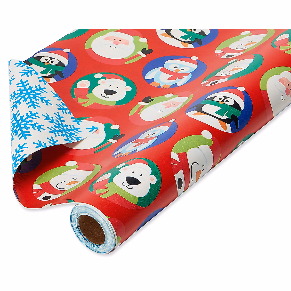 American Greetings 175 sq. ft. Reversible Kids Christmas Wrapping Paper, Santa and Snowflakes (1 Jumbo Roll 30 in. x 70 ft.)