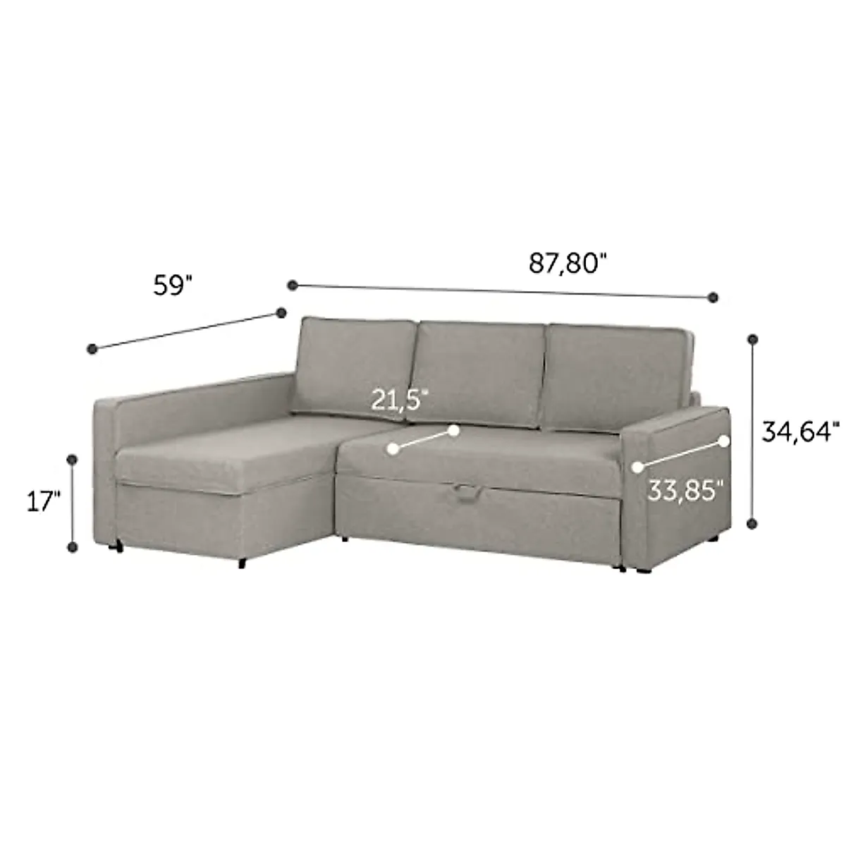 South Shore Live-It Cozy Sectional Sofa-Bed with Storage, Gray Fog