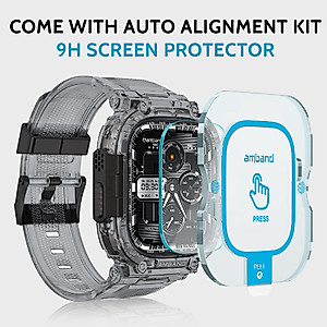 amBand Bands Case Screen Protector Compatible with Apple Watch Ultra 2/1 49mm, M1 Sport Series Rugged Cover Strap and 9H Tempered Glass Film, Protective Bumper for iWatch 49 mm Men Crystal Black