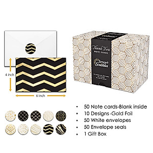 smart scribbles 50 Assorted Greeting Cards - 4x6’’ Blank Note Cards with Envelopes and Matching Stickers- 10 Different Designs For All Occasions - Thank You Cards, Birthday, Business, and More