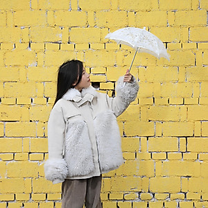 FOWIUNYE Lace Umbrellas for Tea Party, 17x18 inch Photography Prop Umbrella Small Craft White Lace Umbrellas for Tea Party Mini Parasol Umbrella for Bride Wedding Gift Photo Props Kids Gift (Flower)