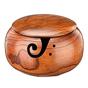 MOOVGTP Wooden Yarn Bowl, Crochet Yarn Holder with Lid Knitting Storage Holder Yarn Bowl Organizer Crochet Wool Storage Basket for Knitting and Crochet