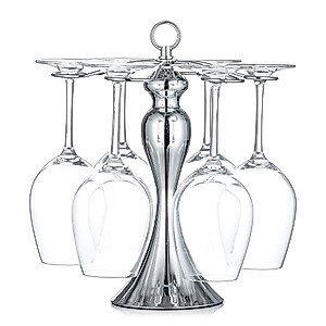 NUPTIO Classic Elegant Tabletop Wine Cup, Rack 6 Wine Glass Holder Storage Freestanding stemware Rack Display Holder, Upside Down Hanging Cup Organizer Display Drying Rack Stand (Silver)…