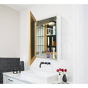 FOMAYKO Bathroom Medicine Cabinet with Farmhouse Black Aluminium Alloy Framed 26(H) x 16(W) Inches Bathroom Cabinet Recess or Surface Mount Mirror Cabinet for Bathroom Toilet Kitchen