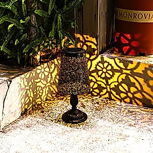 Solar Table Lamp Outdoor, Decorative Lanterns with LED Lights Waterproof Metal Solar Powered Lantern for for Indoor Outside Decoration，Deck, Patio, Balcony, Porch, Tabletop Decor