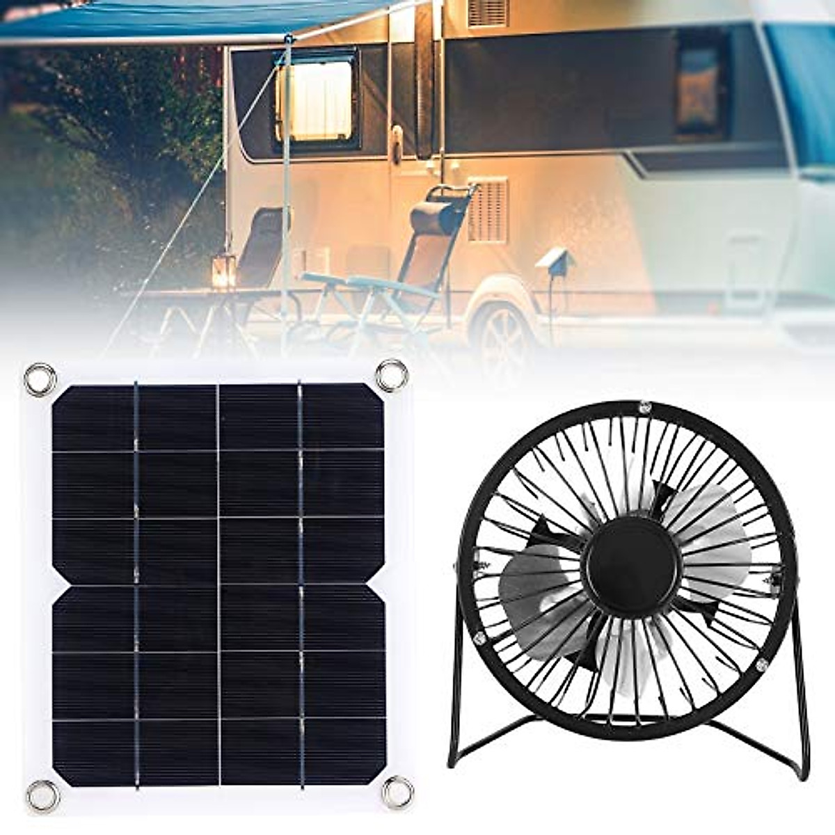 Oreilet 10W Solar Panel Powered Fan, RVs Outdoor Breeding Solar Powered Fan Ventilator, Waterproof Solar Energy Cooling Fan with 4 x Suction Cup, Photovoltaic Solar Panel for Chicken Pet House
