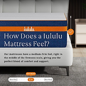 IULULU Queen Mattress, 12 Inch Memory Foam Mattress Queen in a Box - Cool Gel Bed Mattress Bamboo Charcoal Foam Queen Mattresses Pressure Relief Medium Firm