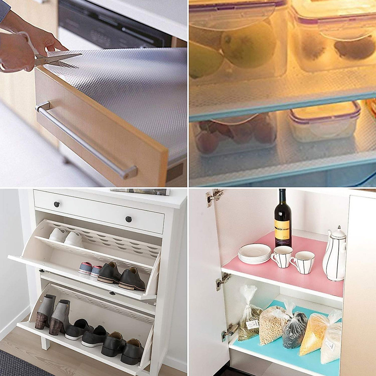 4 Rolls EVA Plastic Shelf Liner, Non-Adhesive Cabinet Drawer Shelf Liner, Non-Slip Fridge Liner, Kitchen Drawer Mats Cupboard Shelf Liner for Kitchen Home – (15.7 in x 6.56ft)/Roll, Clear