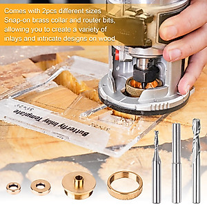 SpeTool Router Bits Solid Brass Router Inlay Kit, Include 1/8" and 1/4 Cutting Diameter with 1/4 Shank Carbide Spiral Upcut Router Bit, Router Bushing Guide Set for Wood