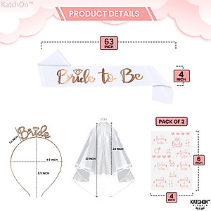 KatchOn, Bride To Be Decorations Kit - Pack of 5 | Bride To Be Sash, Headband, Tattoos, Veil | Bride Sash Bachelorette Party Decorations | Bridal Shower Decorations | Bachelorette Party Accessories
