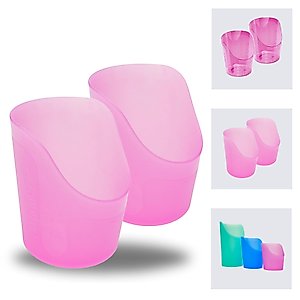 TalkTools Cut Out Cups for Special Needs - Glass Set for Physical Therapy, Recovery and Rehabilitation | Motor and Coordination Support | Easy Drink Therapy Cups for Elderly - 1.5 Oz Pink (2 Pk)