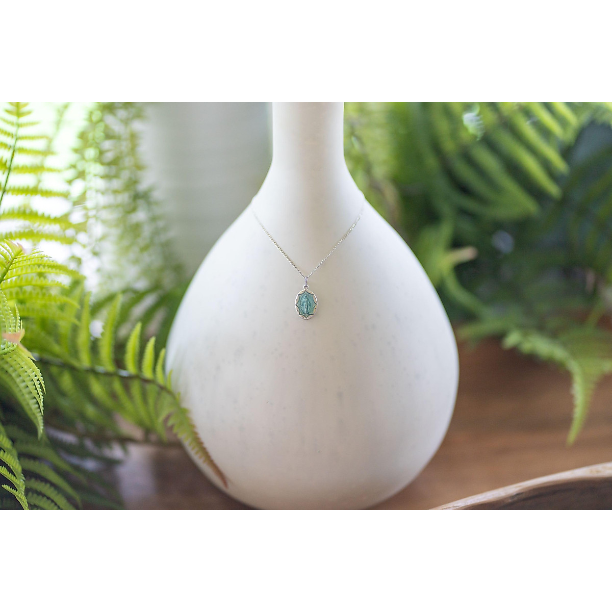 Heartland Store Women's Oval Blue Enamel Miraculous Medal with 18" Sterling Silver Chain