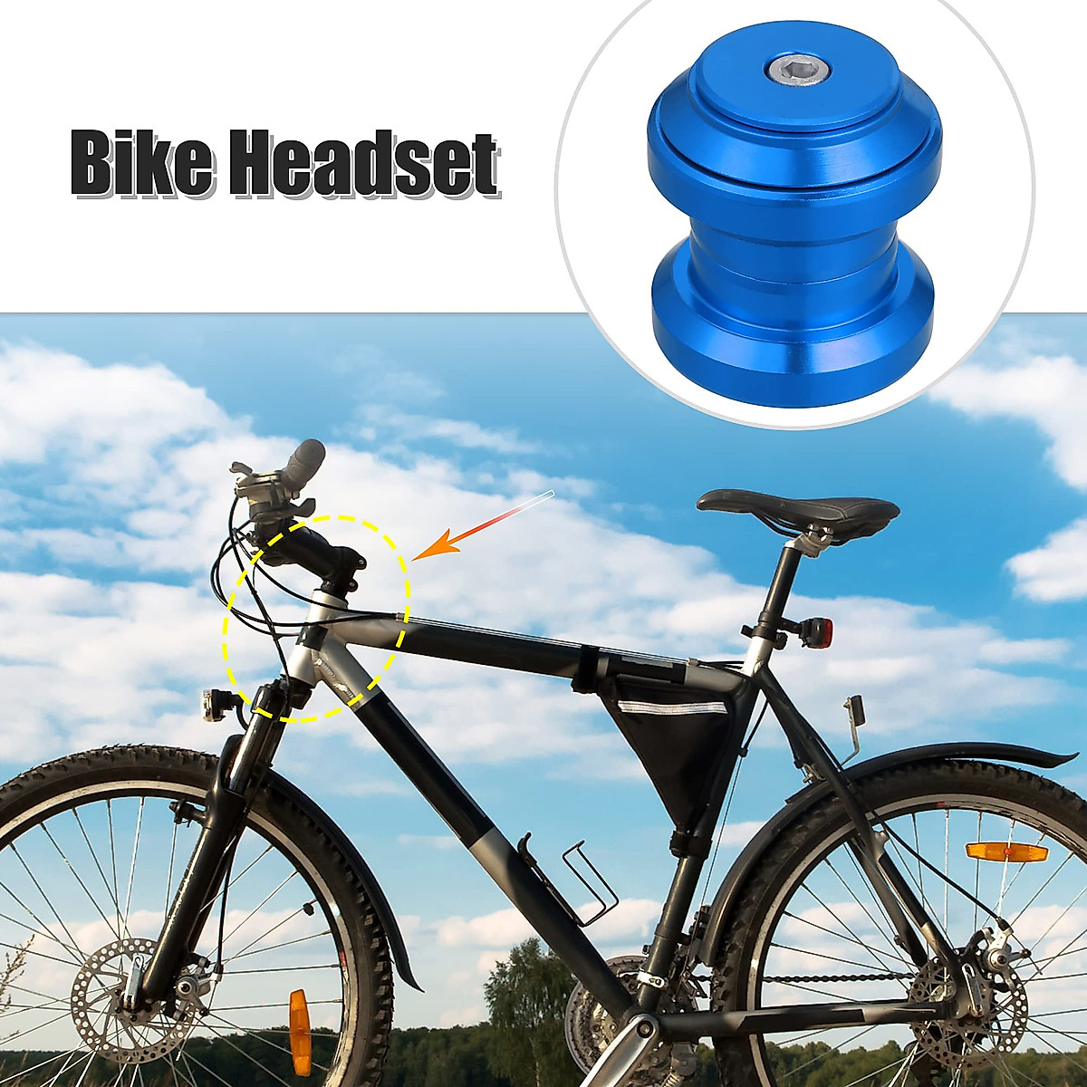 X AUTOHAUX 34mm 1-1/8" Threadless Bicycle Headset Combo Bike Threadless External Headset Sealed Cartridge Bearings MTB Road Headset with Top Cap Blue