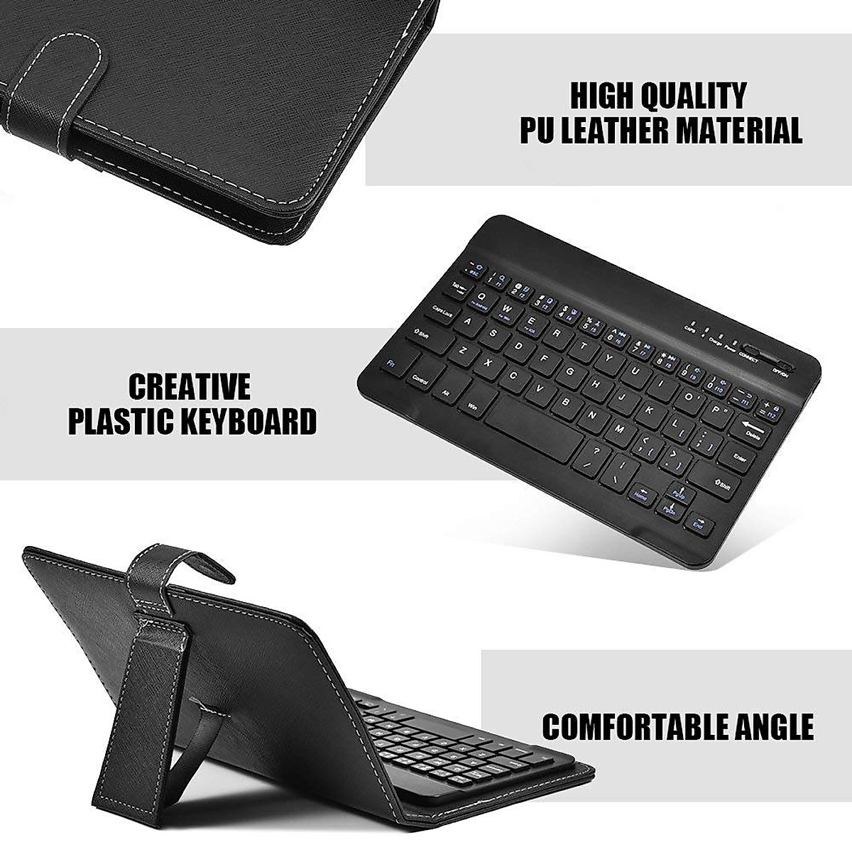 ELIATER Portable Bluetooth Keyboard with Leather Case Cover with for 4.5''-6.8'' iOS, Android and Windows Smart Phones, Detachable with Kickstand