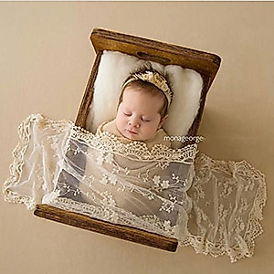 Honra Newborn Photography Prop Lace Wrap Baby Girl Posing Photoshoot Blanket (Ivory Cream A)