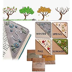 2PCS Personalized Hand Embroidered Corner Bookmark, Felt Triangle Bookmark, Cute Felt Triangle Bookmark, Cute Flower Letter Embroidery Bookmarks for Book Lovers Kids Teachers（A+S）