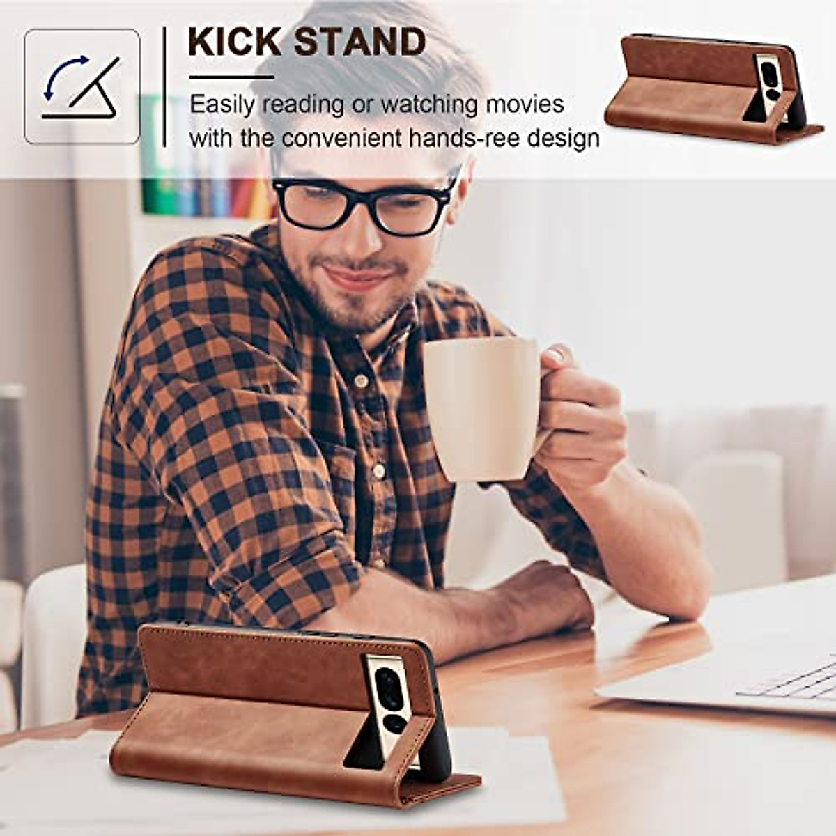 Jasonyu Flip Wallet Case for Google Pixel 7 Pro 5G,Leather Magnetic Folio Cover with Card Holder,Kickstand - TPU Shockproof Durable Protective Phone Case,Brown