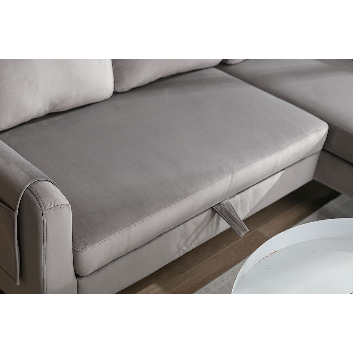 JINS&VICO Sectional Sofa Couch with Storage Chaise, Convertible Sleeper Couch with Side Pocket, Pull-Out Sofa Bed with Sturdy Plastic Legs for Living Room, Study Room, Weight Capacity 600 LBS