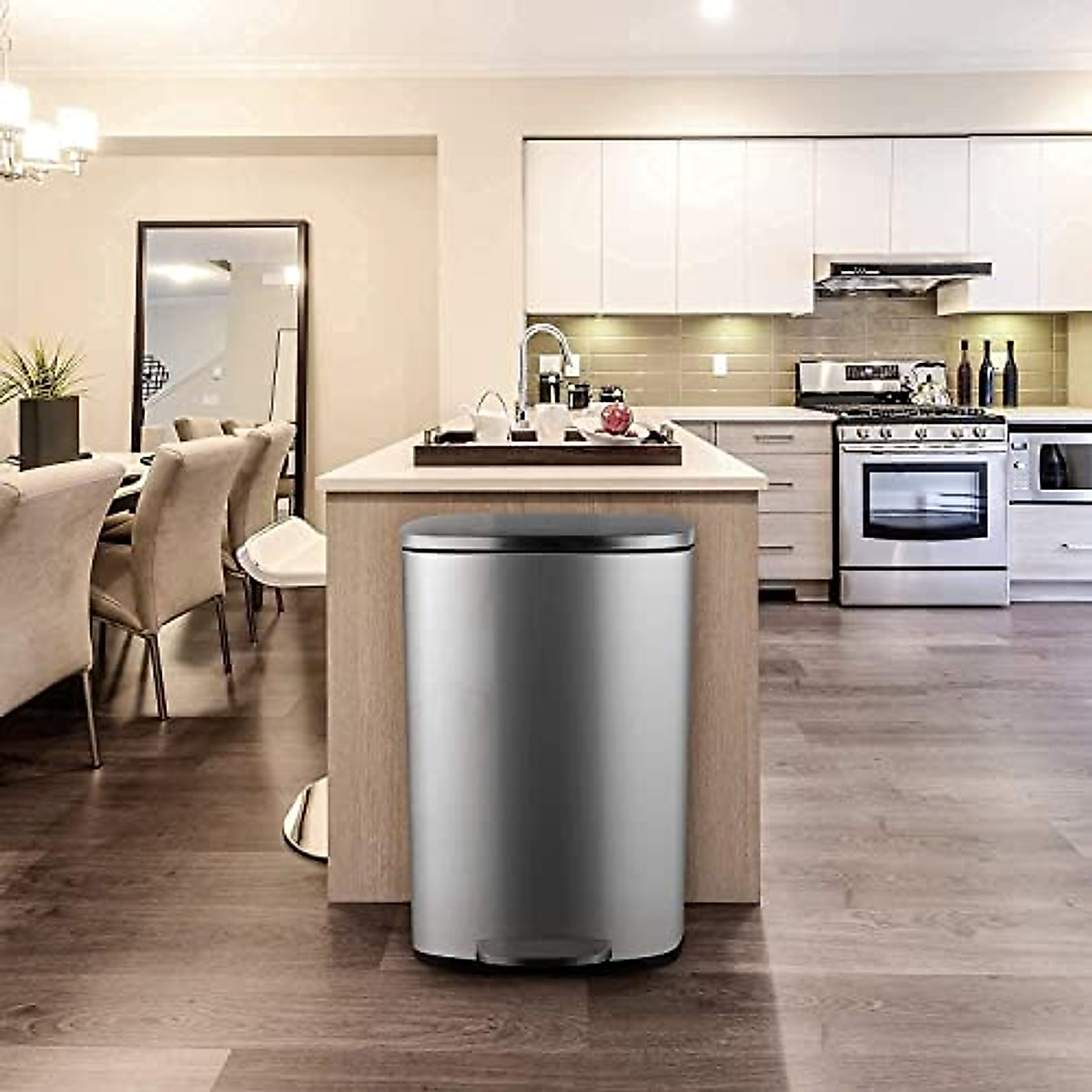 13.2 Gallon(50L) Trash Can, Fingerprint Proof Stainless Steel Kitchen Garbage Can with Removable Inner Bucket and Hinged Lids, Pedal Rubbish Bin for Home Office
