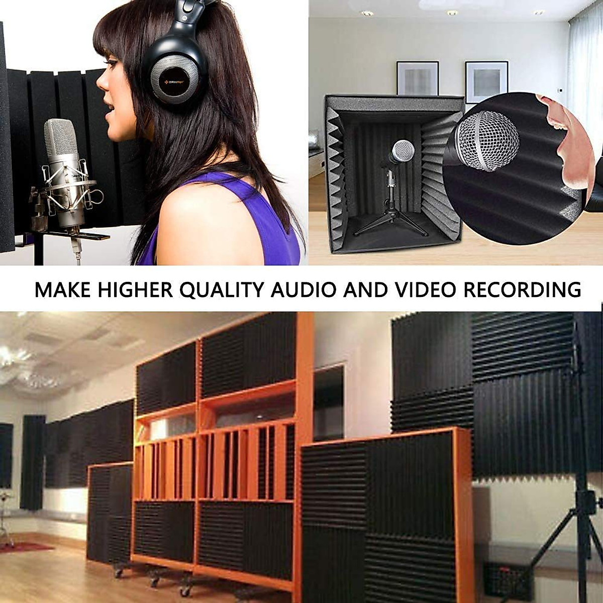 YDHTDLHC 52 Pack sound proof foam panels for walls studio equipment foam 12 ″; X12”；X1〃； Sound insulation cotton, suitable for churches, anchor rooms, karaoke halls, and home theaters (Black/Blue)