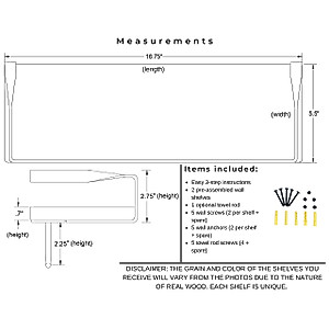 Peter's Goods Rustic Floating Wall Shelves with Rails - Decorative Storage for Kitchen, Bathroom, and Bedroom - Elegant, Modern Shelving - Torched Paulownia Wood, Matte Black Metal Frame - Set of 2