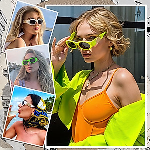 Hycredi Rectangle Sunglasses for Women Men Retro Driving Glasses 90’s Vintage Fashion Irregular Frame UV400 Protection（Black/Grey）