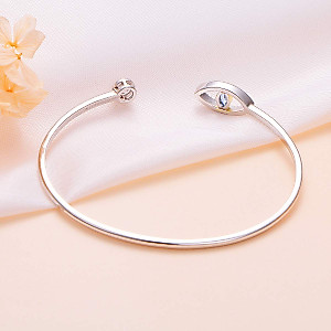 DAOCHONG Symbolic Evil Eye Bracelet 925 Sterling Silver Double End Cuff Evil Eye Bangle Bracelet for Women Protection Jewelry Christmas Gift