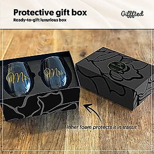 Triple Gifffted Mr and Mrs Wine Glasses Couples Gifts Ideas for Wedding, Anniversary, Gift for Engagement, Bride & Groom, Newlyweds, His and Hers, Wife, Husband, Christmas Presents