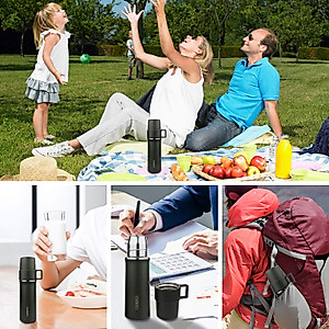 FEIJIAN Coffee Thermos with Cup,21 OZ Stainless Steel Water Bottle, Vacuum Insulated Water Bottle, Thermos for Hot Drinks/Cold Drinks, Leakproof Build-in Lid Cup Integrated Handle, Army Green