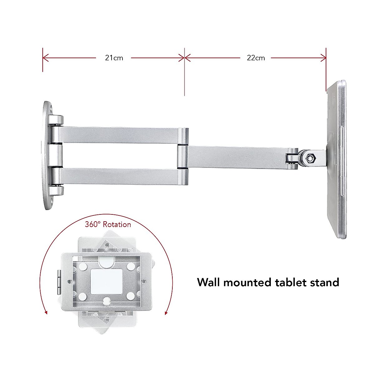 WeSTRUGGLE Tablet Wall Mount Bracket with fold for iPad 10.2-Inch (9th,8th,7th Gen.), Extend Adjustable Arm Swivel with Anti Theft Security Lock and Key, Multi Angle, Rotate Design,Metal (Silver)