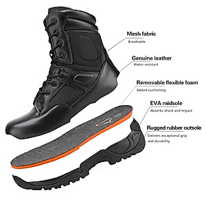 NORTIV 8 Mens Military Tactical Work Boots Side Zip 8 Inches Hiking Motorcycle Combat Boots Black Size 8.5 M US Response