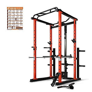 RitFit Power Cage with LAT Pull Down and 360° Landmine, 1000LB Capacity Power Rack Full Home Gym for Weightlifting, Come with J-Cups,Dip Bars and Other Attachments (2023 Version PPC02)-Orange