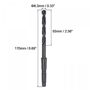 uxcell 8.3mm Twist Bit Jobber Drill Bit with MT1 Morse Taper Shank, 65mm Flute Length High-Speed Steel Black Oxide Taper Shank Drill Bits