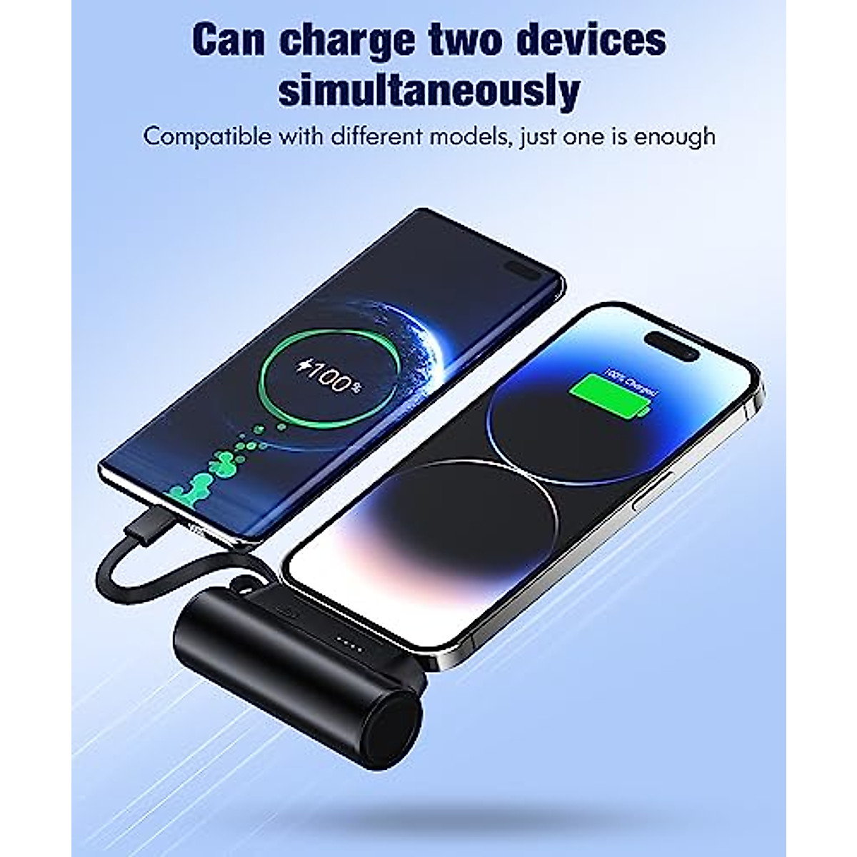Compact 8000mAh Portable Charger with Built-in Cable