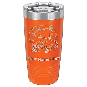 LaserGram 20oz Vacuum Insulated Tumbler Mug, Catfish, Personalized Engraving Included (Orange)