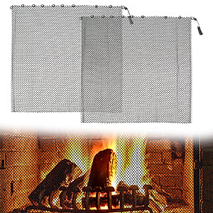Copgge Fireplace Mesh Screen Curtain 2 Replacement Black Metal Hanging Mesh Curtain Fireplace Spark Guard Iron Mesh Fireplace Cover Fireplace Safety Mesh 24" High X 24" Wide with Pulls