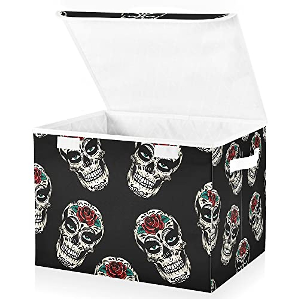 innewgogo Skull with Rose above Head Storage Bins with Lids for Organizing Cube Cubby with Handles Oxford Cloth Storage Cube Box for Toys