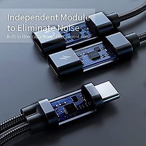 Xumee USB C Splitter, Dual USB C Headphones and Charger Adapter, 2-in-1 Hi-Res Audio and Fast Charging Dongle Cable Compatible with Galaxy S23 S22 S21 Ultra 5G S20 S20+ Plus Note 20 (Black)