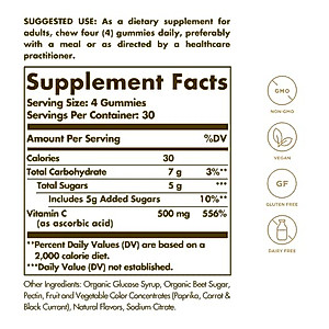 Solgar Adult Vitamin C 500 mg Gummies, Great-Tasting Strawberry Orange Flavor, Supports Immune Health, Non-GMO, Vegan, Gluten & Dairy Free, 30 Servings, 120 Count